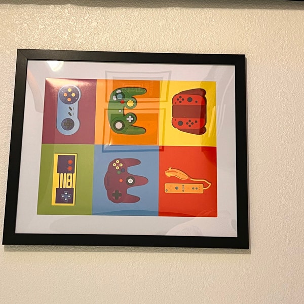 Retro Video Game Controllers Wall Decor, Digital Prints, Game Room ...