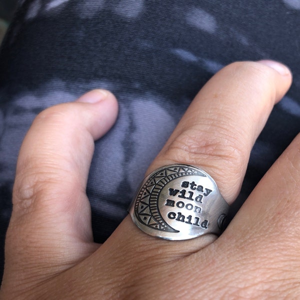 Stay Wild Moon Child Ring - Crescent Moon Ring - Handmade Moon Phase ...