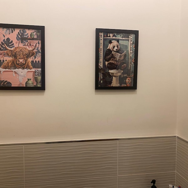 Funny Bathroom Prints Set of 3 Racoon Highland Cow in a Bath Panda ...