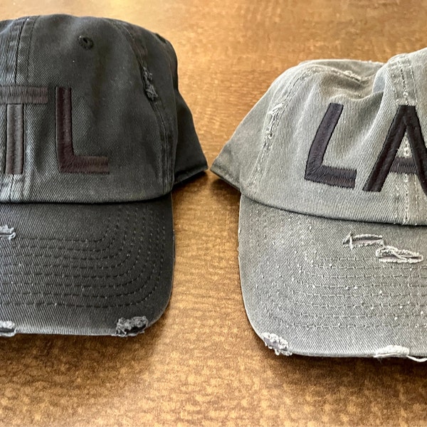 Custom Airport Code Hat | Distressed Baseball Cap OR High Ponytail Hat ...
