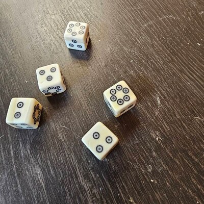 UNIQUE Pip Design Large Medieval Bone Dice Set qty 5 Mat Cauthon's Dice ...