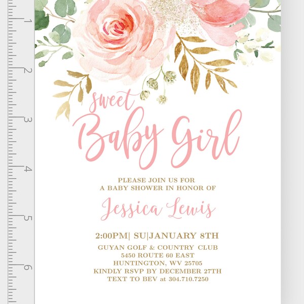 DIGITAL Baby Shower Invitation, Electronic, Girl Baby Shower Invite ...