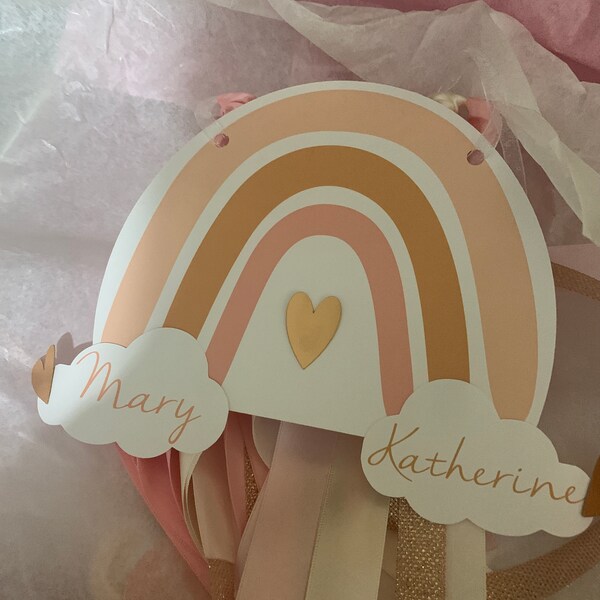 Pink Boho Rainbow Party Set | Personalized Pink Rainbow Cupcake Toppers ...