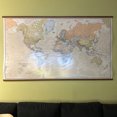 Classic World Map Large Poster Wooden Wall Hanging, Most Detailed up to ...