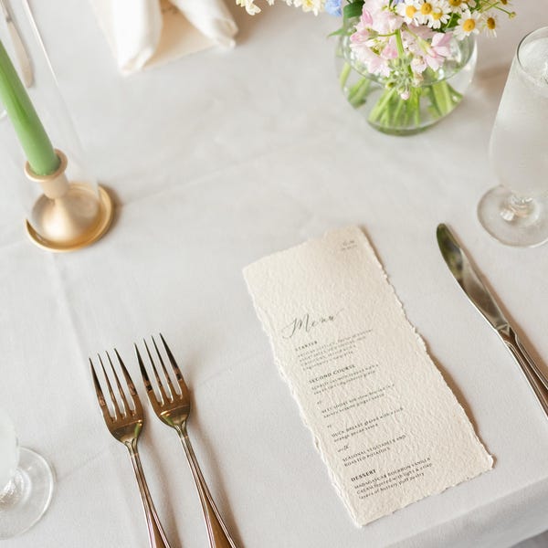 The Parker Collection - Hand Made Paper Menu, Printed Wedding Menus on ...
