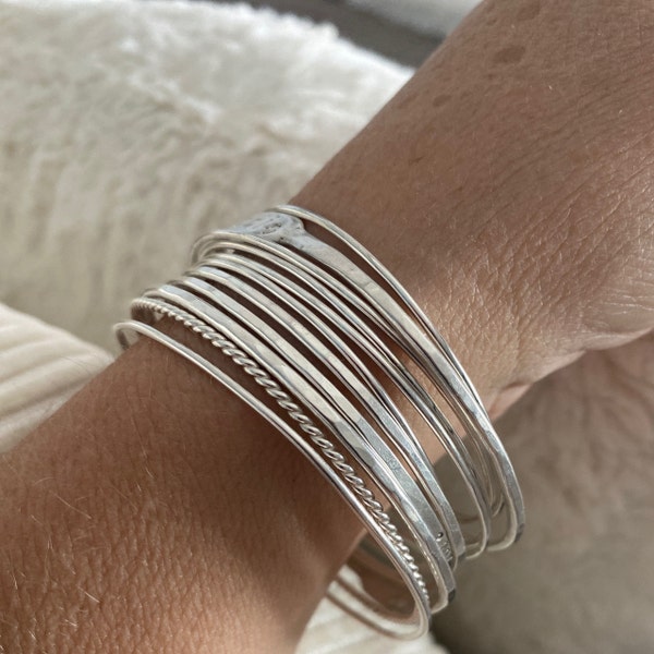 Thin Silver Bangle, Round Bangle, Thin Bangle, Stacking Bangles, Sterling Silver Bangle, Silver ...