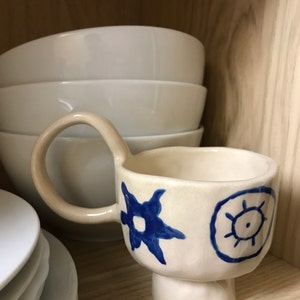 Handmade Ceramic Mug With Blue Cross Lines Handmade Ceramic Mug With ...
