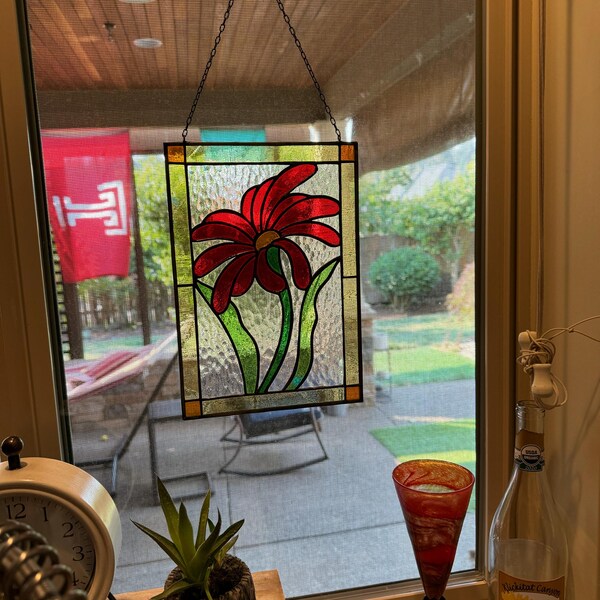 Rose Flower Stained Glass Suncatcher Floral Stain Glass Window Hanging ...