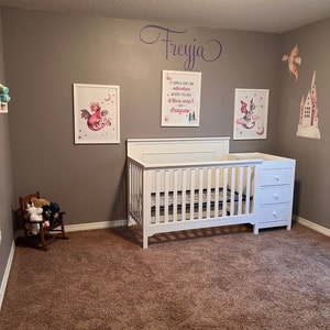 Girl Dragon Nursery Wall Art Poster, Dragon Nursery Decor, Dragon ...