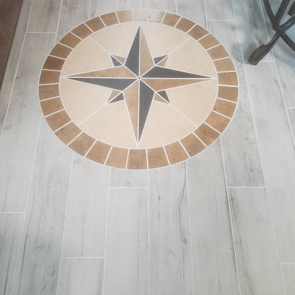 Tile Mosaic Medallion Natural Stone Mariners Compass Rose Travertine ...