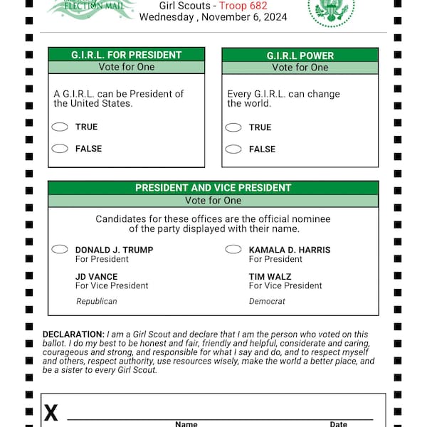 Girl Scout Theme Mock Election Ballot - Editable - INSTANT DIGITAL ...