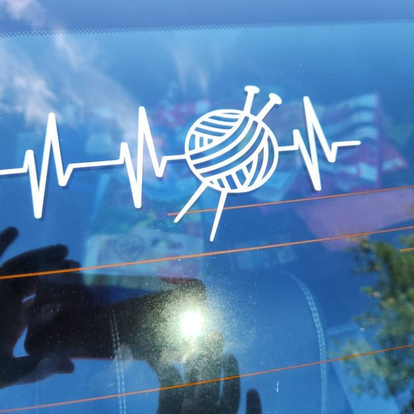 Knitting Heartbeat Car Decal, Gift for Knitter, Window Decal, Knitting ...