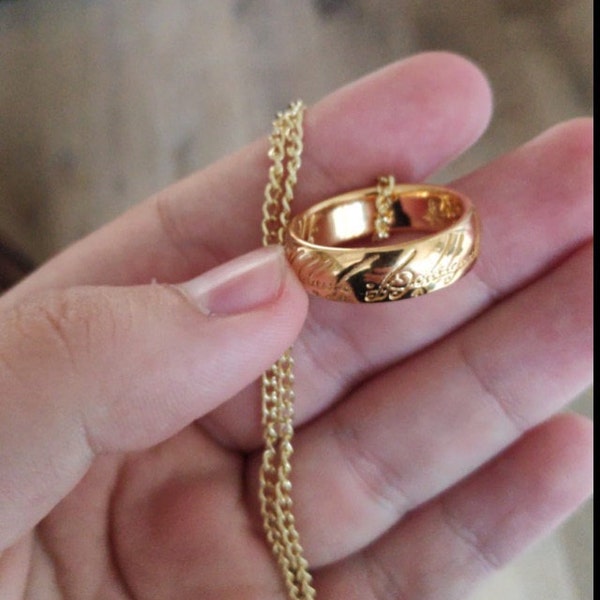 Gollum® Gold the One Ring™ Necklace, 24k Gold Plated Bronze the One ...