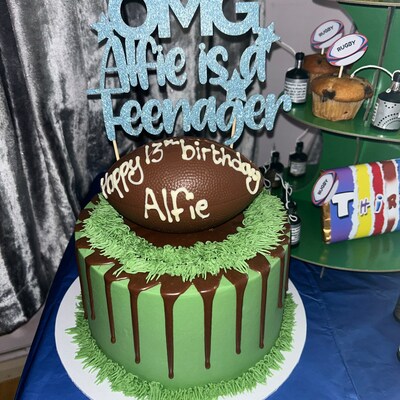 Personalised OMG Teenager Baby Blue Cake Topper Glitter Card Double ...