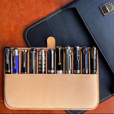 Cognac Pen Case, Brown Leather 2 Pen Case, Wet Molded Pen Holder ...