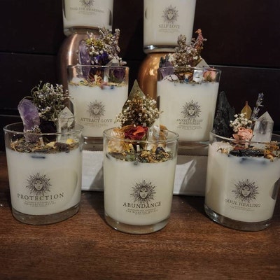 Soul Healing Intention Candle Packed With Crystals, Herbs and Flowers ...