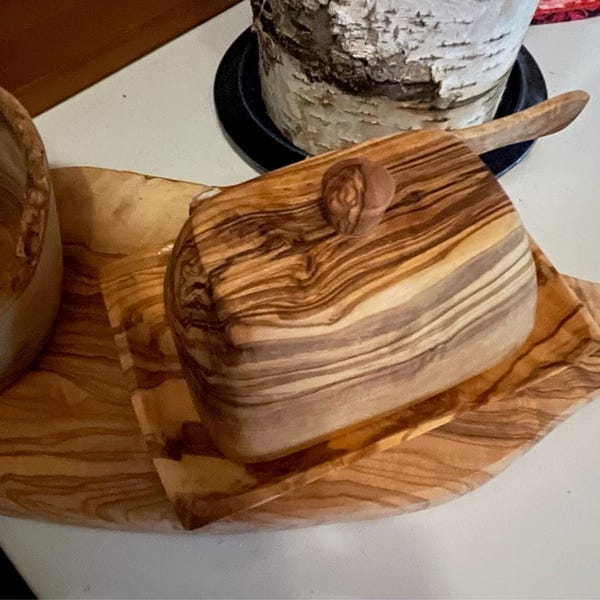 Olive Wood Butter Dish With Spreader (7.5") - Etsy