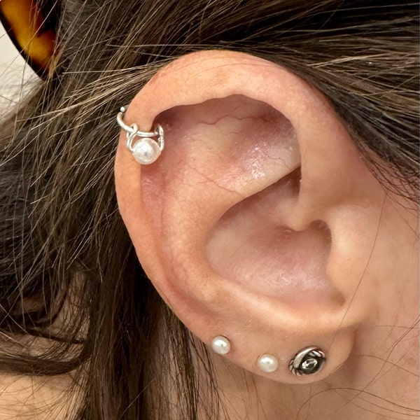 Gold Pearl Helix - Silver Pearl Helix - Pearl Piercing Hoop - Cartilage ...