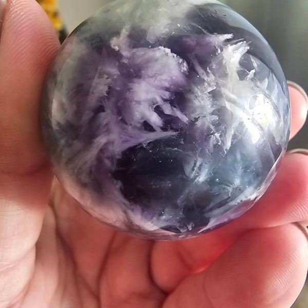 Natural Feather Fluorite Sphere , Snowflake Quartz Crystal Fluorite ...