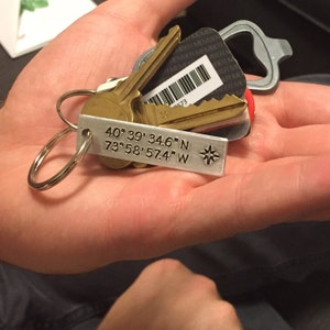 Custom Coordinates Keychain Latitude Longitude Key Chain Handstamped ...