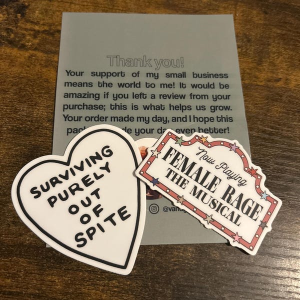 Surviving Purely Out of Spite Weatherproof Sticker | Dark Humor Sticker ...