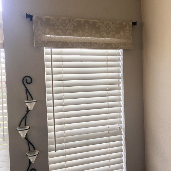 Flat-straight Window Valance/ Beige Linen Damask/ Blend Cloud Oatmeal ...