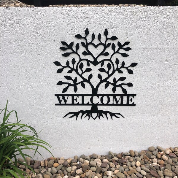Metal Welcome Sign for Front Porch, Metal Wall Art Tree, Sign for Home ...
