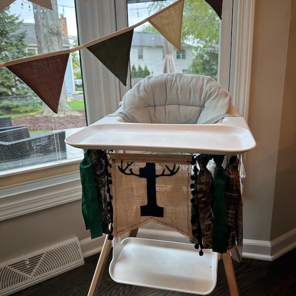 Deer Highchair Banner 1st Birthday Party High Chair One First Buck ...