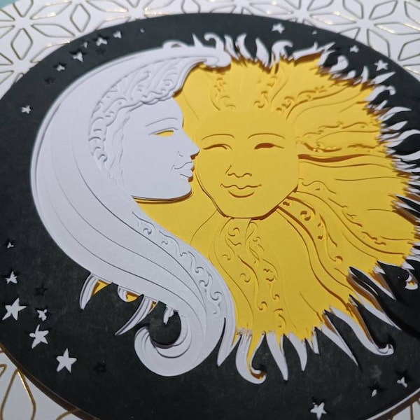 Sun and Moon SVG Shadow Box Template, Venetian Mask Celestial 3D ...