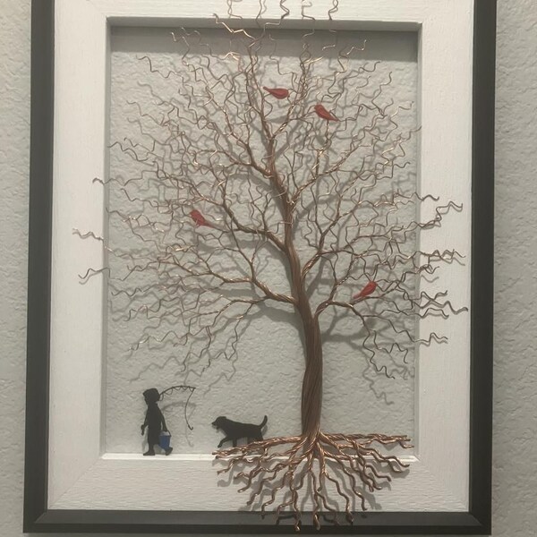 Made to Order Framed Copper Tree W/bench. Rustic Decor. Wire Art. Metal ...