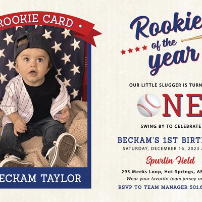 Rookie of the Year First Birthday Invitation Baseball Birthday Party ...