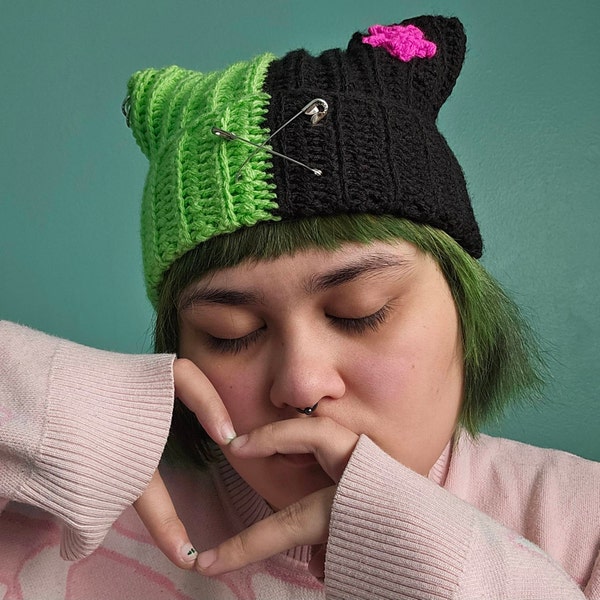 Crochet Kawaii Scene Queen Emo Bunny Ear Beanie - Etsy