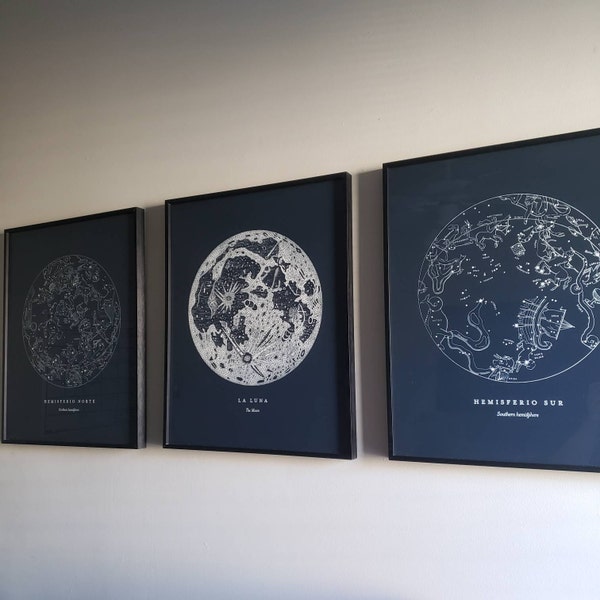 Star Map Prints Set of 3, Star Maps, Star Chart Print, Constellations ...