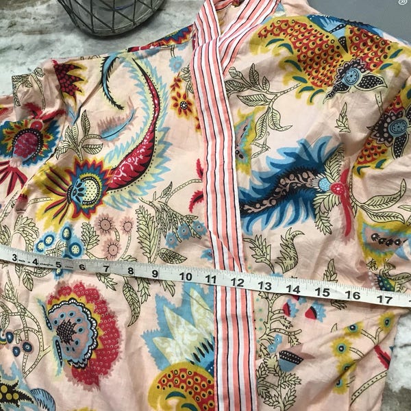 Pink Bird Print Velvet Kimono Robes, Morning Tea Velvet Coat ...