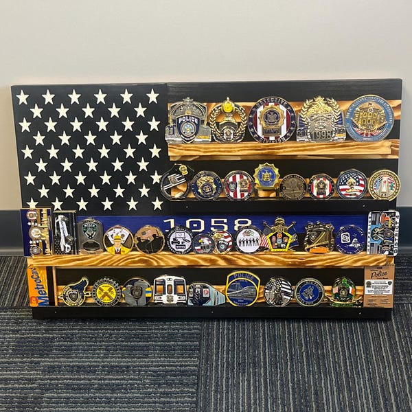 AMERICAN FLAG / Challenge Coin Display Flag Optional / Wood Flag ...