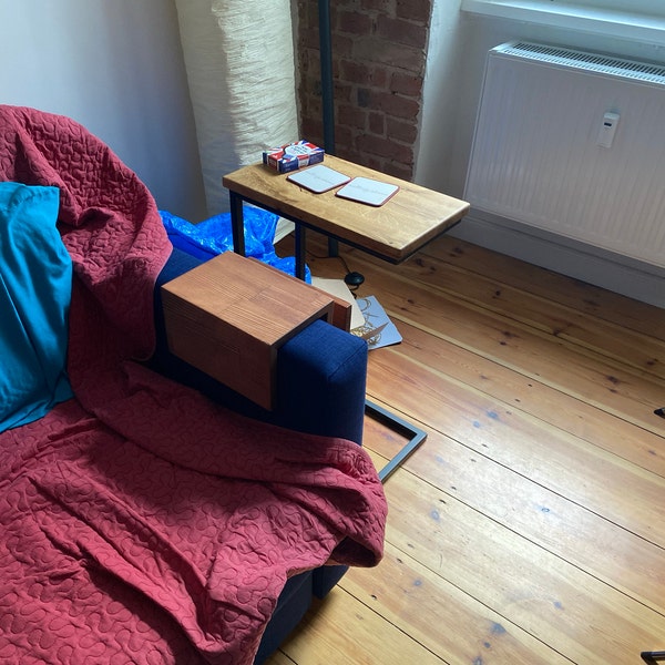 Functional Wood Armrest Table, Couch Arm Rest Table With Magazine Stand ...