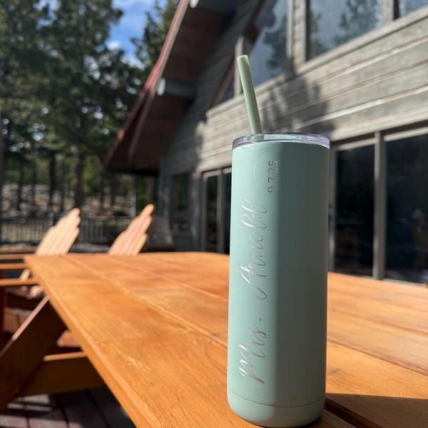 Personalized Laser Engraved Skinny Tumbler, Screw on Closeable Lid ...