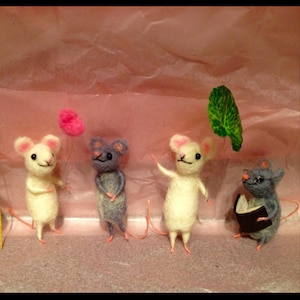 Felt Toy Miniature Mice Brown Gray White Mouse With Flower Mini Wool ...