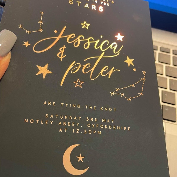 Celestial Wedding Invitation, Rose Gold Foil Invite, Galaxy Wedding ...