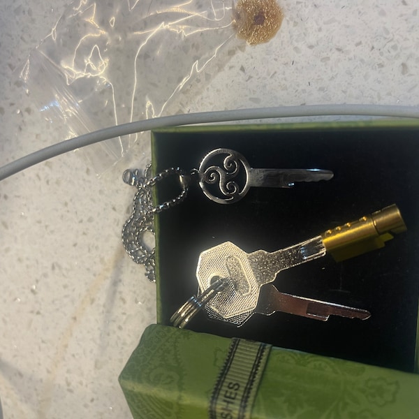 MATURE Rose Gold Heart Shaped Cage Key Necklace With Gemstones Cock ...