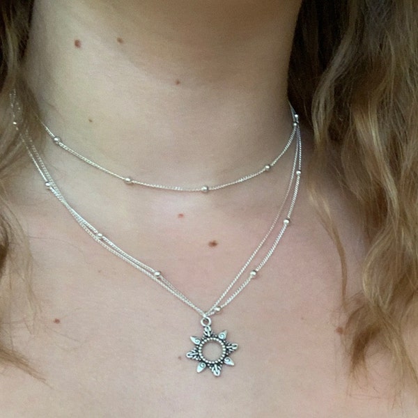 Silver Beaded Choker, Silver Satellite Chain Choker, Silver Circle ...