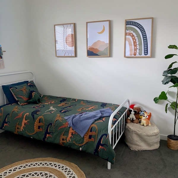 Boho Nursery Print Set of 3, Sun Rainbow Moon Baby Room Posters, Gender ...