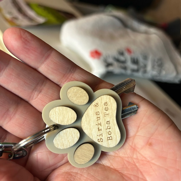Custom Paw Print Keychain, Personalized Pet Name Keychain, Custom Dog ...