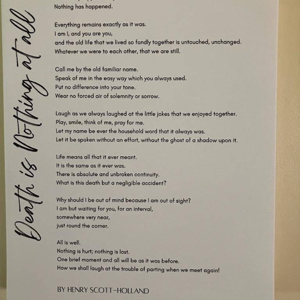Death is Nothing at All Grief Poem by Henry Scott-holland, Digital ...