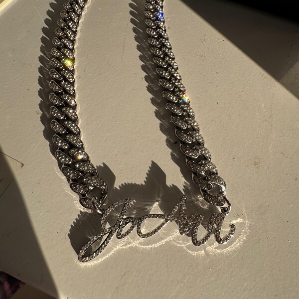 Custom Diamond Name Necklace Iced Out Cuban Chain, Script Name Necklace ...