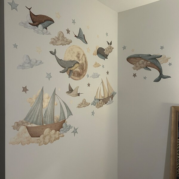 STARDUST Stars and Moon Wall Decal / Whales Animals Set / Nursery Art ...