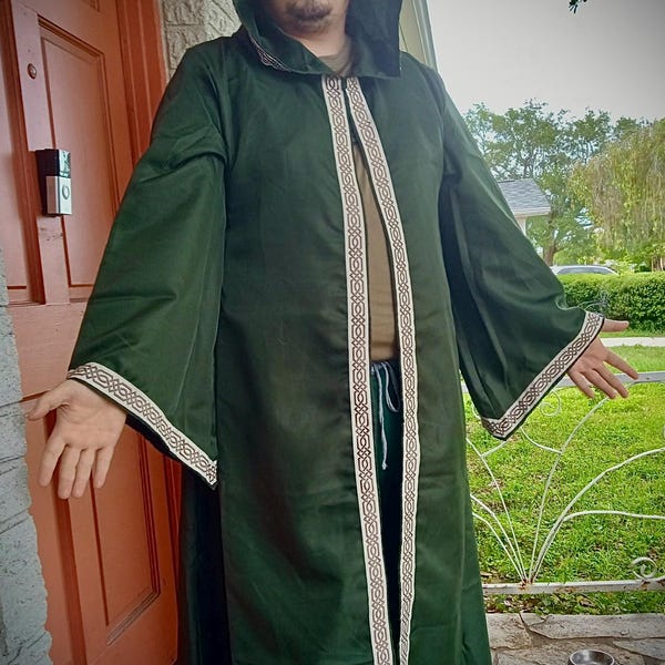 Adult Celtic Robe With Jacquard Trim & Hood | Medieval Sorcerer Cloak ...