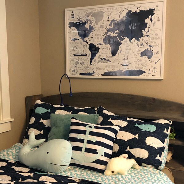 Navy Blue Map for Kids, Nautical Nursery Art, Printable World Map, Boys ...