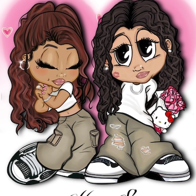 Y2k Custom Cartoon Chicano Couple Digital Art Portrait, Anniversary ...