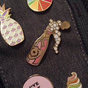 Rose Champagne Pin, Flair Lapel Pin, Pastel Pink Blush & Gold Hard ...